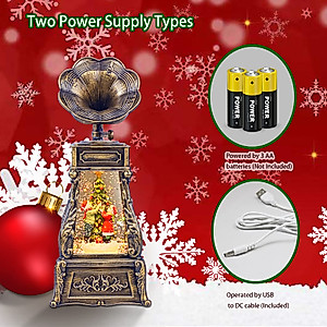 Christmas Snow Globes Musical Snow Globe Water Lantern Swirling Glitter Phonograph with Christmas Tree Kids Snow Globe Lantern Lighted 6H Timer USB Battery Operated Snowglobe Home Christmas Decoration