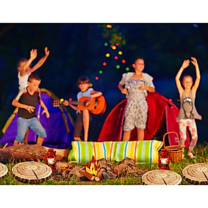 26 Pcs Pretend Camping Play Set Fake Campfire Felt Toys Wood Patten Throw Pillow Cushion Red LED Hurricane Lantern for Adults Kids Learning Preschool Boys Girls Gifts