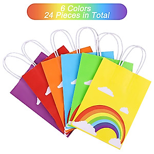 Aodaer 24 Pieces Rainbow Party Treat Bags Craft Gift Bags with Handles Colorful Candy Paper Bags 6.3 x 3.1 x 8.7 Inches for Celebration, Wedding, Birthday
