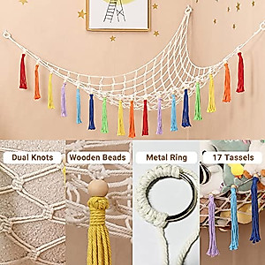iKeelo 74x56x56 Macrame Toy Storage Hammock for Stuffed Animals, Fits 50-80 Plushies, Wall Hanging Toy Organizer for Kids Bedroom, Nursery and Playroom