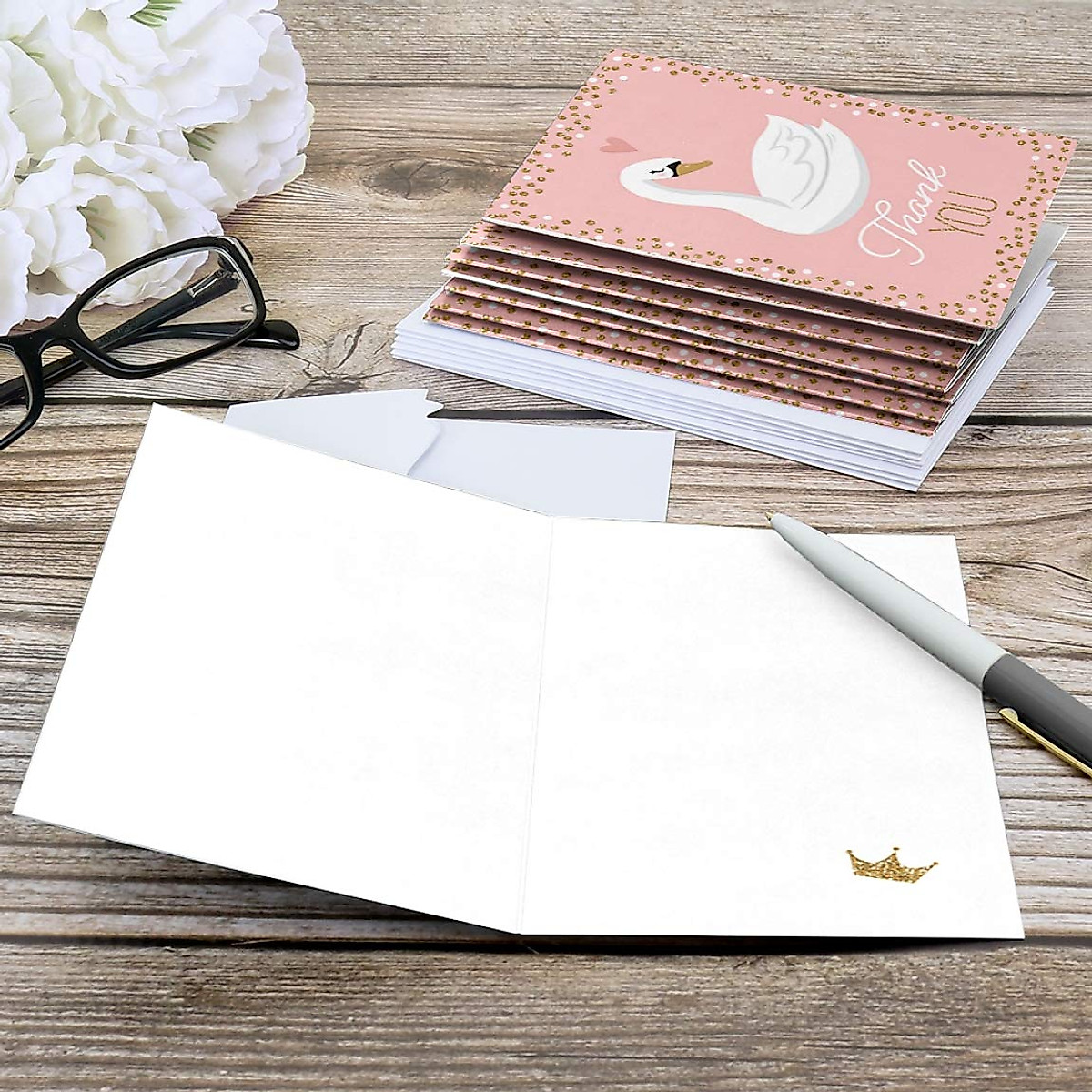 Big Dot of Happiness Swan Soiree - White Swan Baby Shower or Birthday Party Thank You Cards (8 count)