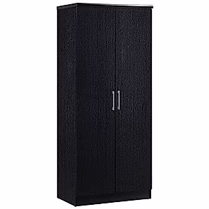 HODEDAH IMPORT 2 Door Wardrobe with Adjustable/Removable Shelves & Hanging Rod, Black