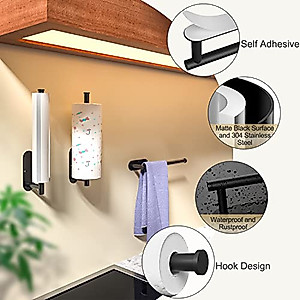 2 Pack Wall Mount Paper Towel Holder Under Cabinet Under Counter Paper Towel Holder Black Paper Towel Roll Holder for Countertop Kitchen Organization Bathroom SUS304 Stainless Steel 13Inch