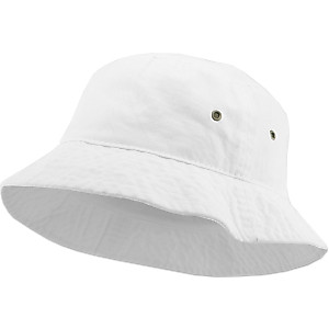 KBM-500 WHT L/XL Unisex Washed Cotton Bucket Hat Summer Outdoor Cap