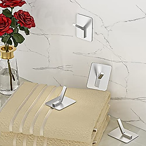 YAYINLI Towel Hooks - Adhesive Wall Hooks for Hanging Coat Robe Towels Hook, Heavy Duty Hooks Stick on Bathroom Bedroom Kitchen, Stainless Steel Rustproof Shower Hooks, 4 Pack