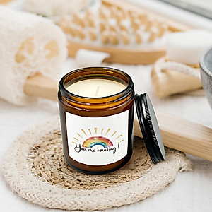 kdqua Boho You are Amazing Scented Candles, Inspirational Quote Positive Gifts Candle for Women Sister, Bohemian Sunshine Rainbow Soy Wax Amber Jar Candles for Home Girl Room Bathroom Decor