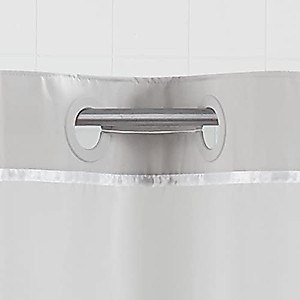 Hookless Monterey Fabric Shower Curtain Set with PEVA Snap-in Liner and Window, No Hooks Required, 71 x 74, Grey/White Color