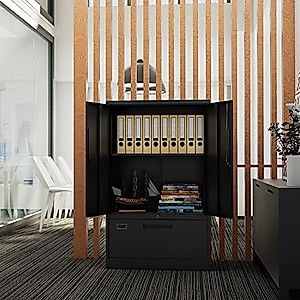 Fesbos Metal Storage Cabinets with Lockable Drawers and Doors, Lateral File Cabinets Metal Filing Cabinet for Home Office Hanging Files Letter/Legal/F4/A4 Size Files