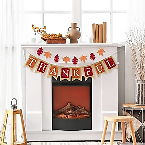 Whaline Fall Banner Thankful Burlap Banner Maple Leaf Glitter Paper Banner Pre-Assembled Rustic Bunting Garland for Autumn Harvest Hanging Decorations Thanksgiving Party Supplies Home Decoration