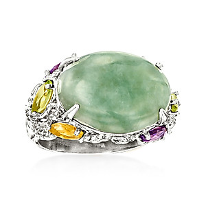 Ross-Simons Jade and .90 ct. t.w. Multi-Gemstone Ring in Sterling Silver. Size 8