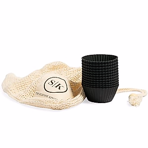 The Silicone Kitchen Reusable Silicone Baking Cups, Non-Toxic, BPA Free, Dishwasher Safe, Regular, Matte Black, 12 Pack