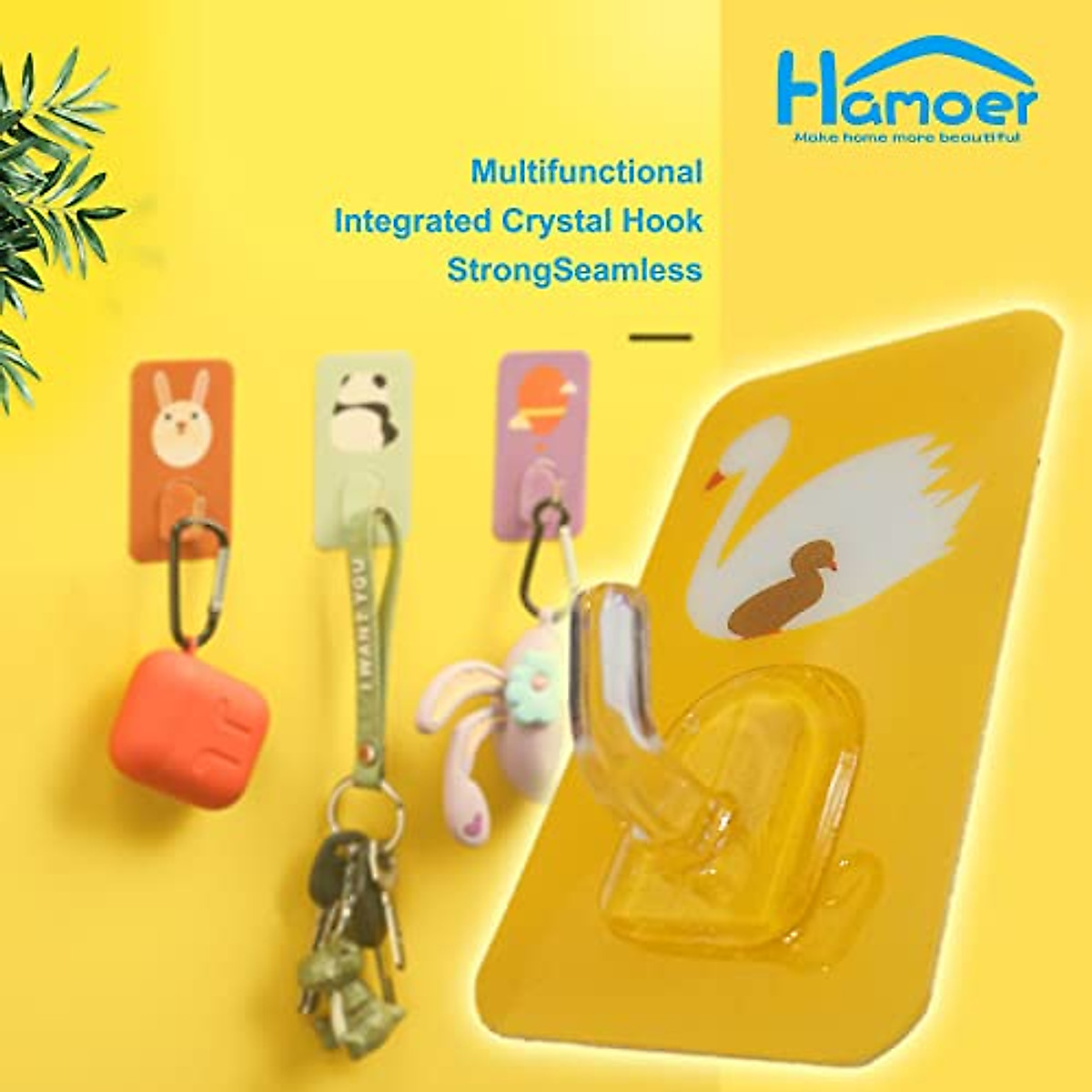 Hamoer Self-Adhesive Wall Hooks for Bathroom Kitchen Laundry Waterproof Non-Rust Color Pattern Home Improvement Sticky Hook 8Pack, Multicolor