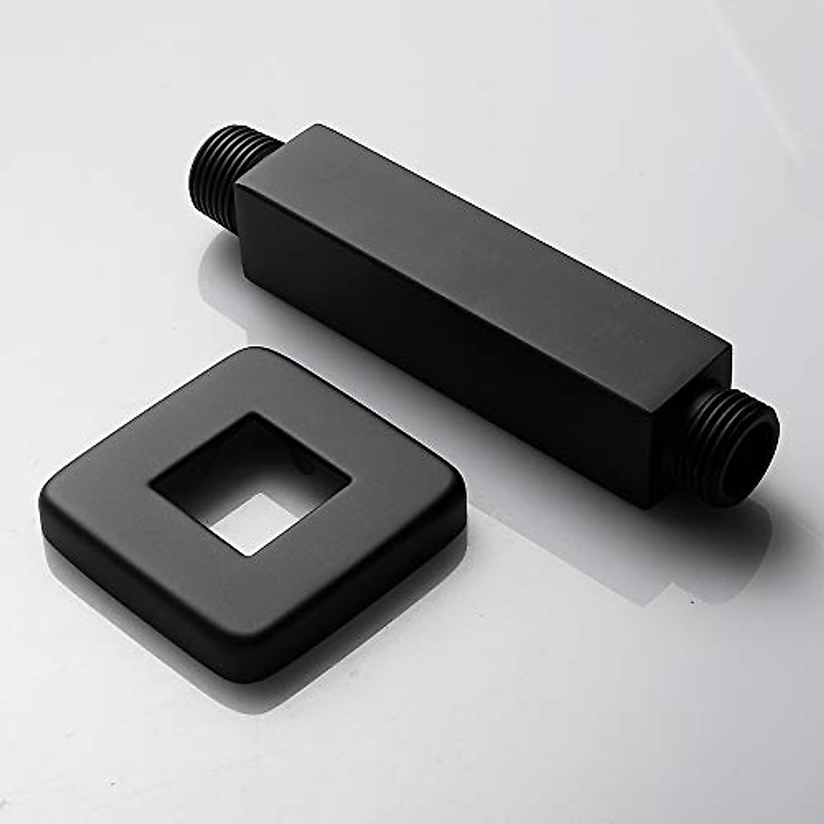 KATAIS Matte Black Shower Arm with Flange, Square - Stainless Steel Ceiling Mounted Extension Pipe for Rainfall Shower Head, 4 inch