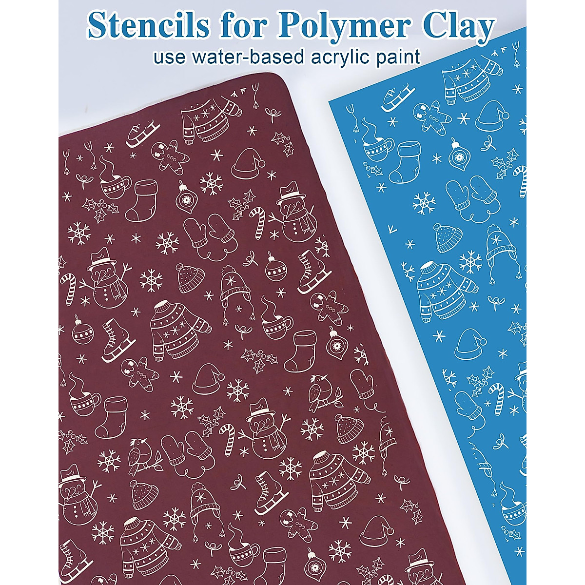 Puocaon Christmas Clay Silk Screen - 8 Pcs Sweater Silk Screen Stencils for Polymer Clay Jewelry, Deer Snowflake Holly Wreath Polymer Clay Silk Screen Stencils, Christmas Gift Reusable Screen Stencils