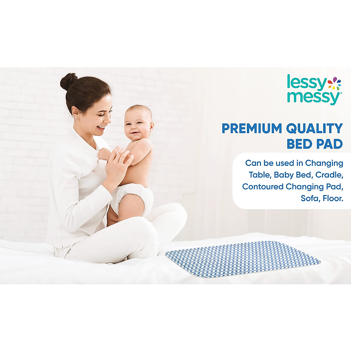 Portable Diaper Changing Mat - Extra Large Waterproof Baby Changing Pad | Machine Washable & Dryer Safe | Wipeable Surface for Easy Cleaning | Stylish Blue Chevron Design