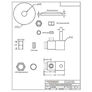 Westbrass A105QR-26 Round Lever 1/4-Turn Angle Stop 1/2" Copper x 3/8" Compression, 1-Pack, Polished Chrome