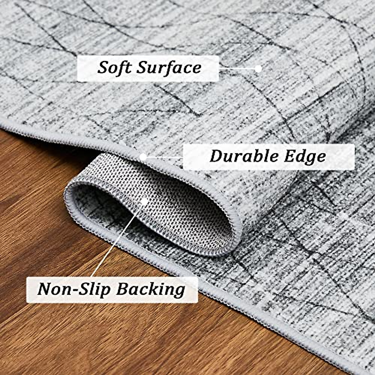 ROYHOME Area Rug Vintage Diamond Runner Rug Abstract Geometric Entryway Rug Washable Non-Slip Distressed Bedroom Mat Indoor Entrance Carpet for Living Room Kitchen, Grey, 2' x 6'