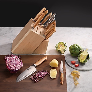 Cangshan OLIV Series 15-Piece Knife Block Set, Forged Swedish 14C28N Steel, Maple Block, 501691