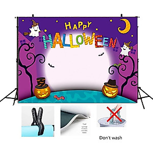 CHAIYA 7x5ft Halloween Backdrop Cartoon Halloween Photo Backdrop Pumpkin Moon Photography Backdrops Happy Halloween Party Decorations Cake Table Banner CY-137