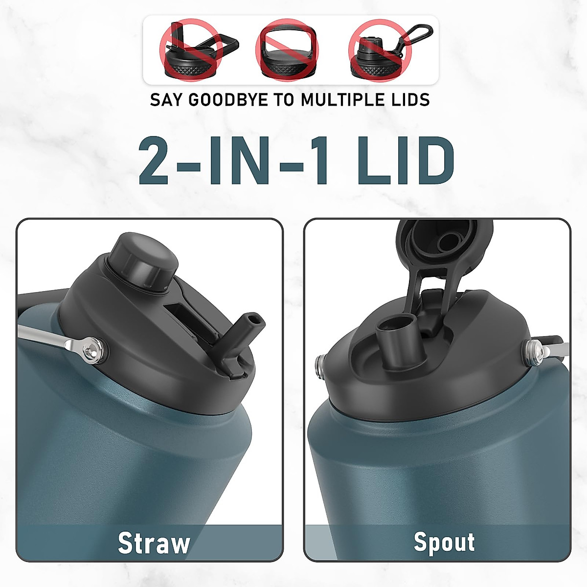 Cafezi 1 Gallon Water Jug, 2-in-1 LID, Flip Straw and Spout, Insulated Triple Wall 128 oz Water Bottle for Cold & Hot Drinks, Leak Proof, Top Handle, Great for Beach Days, Sports, Fishing, Camping