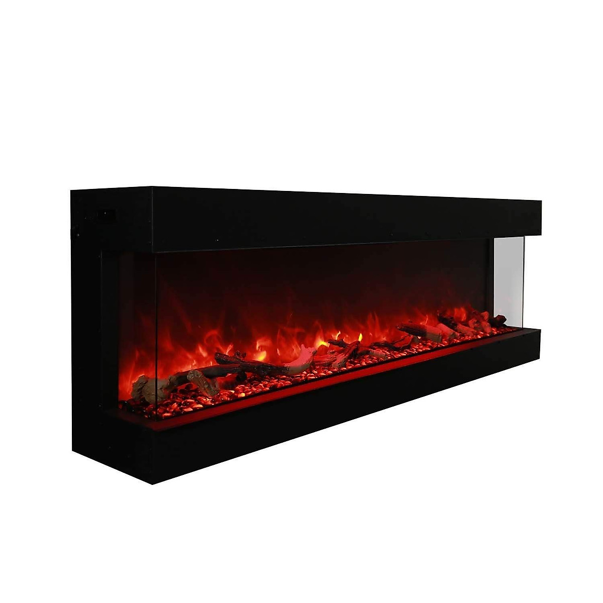 Amantii 72-TRU-View-XL 3 Sided Electric Fireplace 72 Inch, 3-Sided Glass Fireplace Heater w/Remote Control & 8H Timer, Thermostat, Black, Adjustable Brightness, Realistic Flame Effects