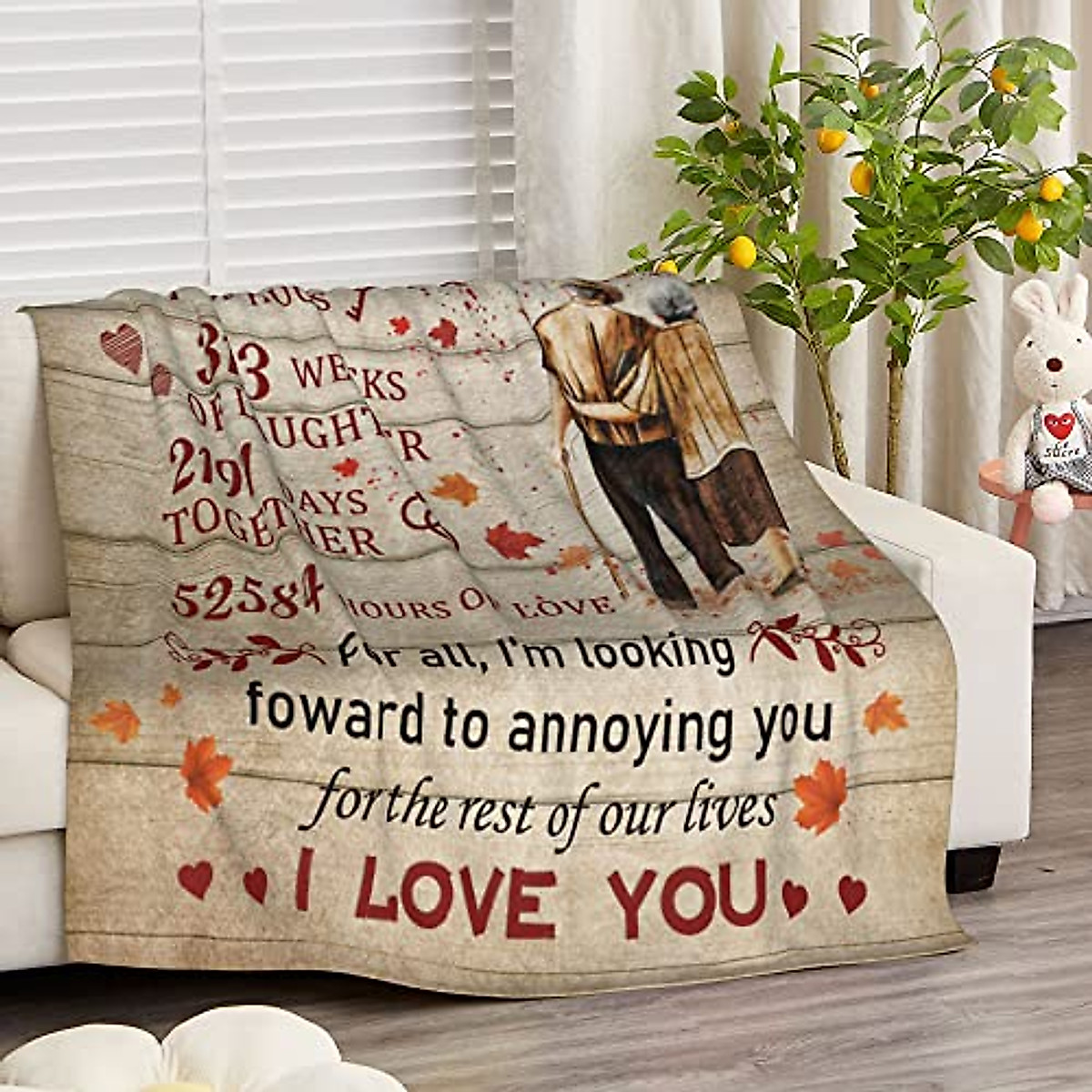 OWL QUEEN Gifts for 6th Anniversary Blanket 6th Wedding Anniversary 6 Years of Marriage Throw Blankets Gift for Husband Wife Couple Gifts 50"x60"
