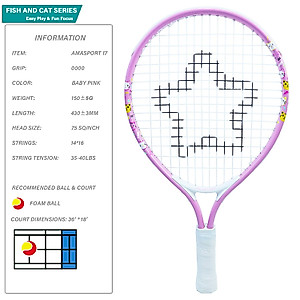 Kids Tennis Racket for Junior Toddlers Starter Kit 17" Pink for Girl Toddlers with Shoulder Strap Bag (Baby Pink, 17)