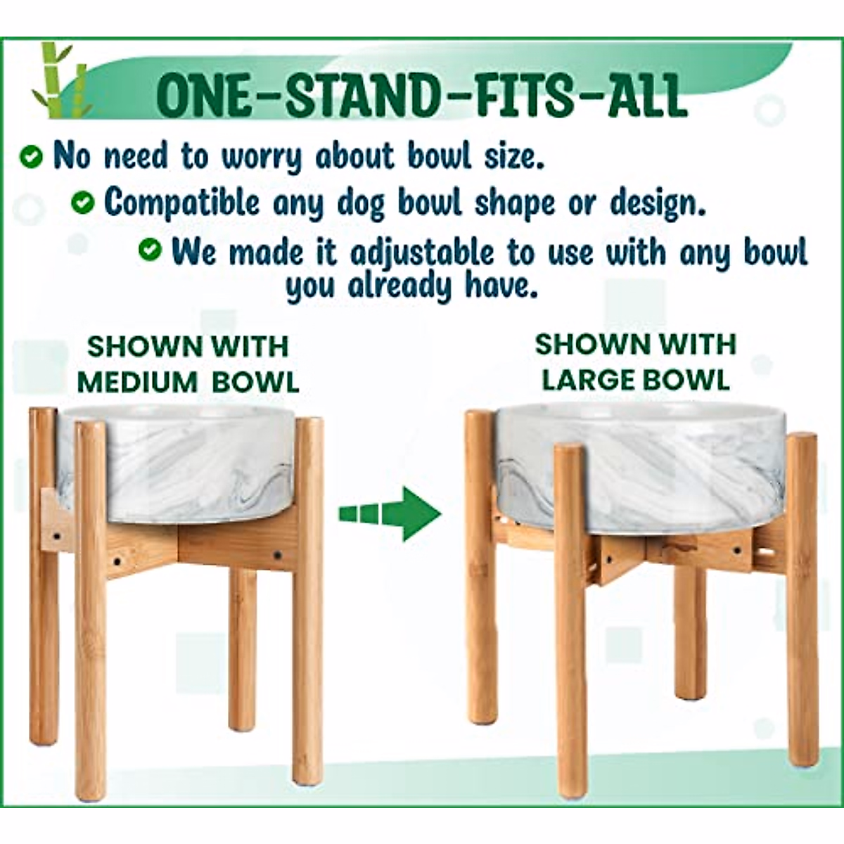 Dog Bowl Stand for Large Dogs - Height 14-inch, Adjustable, Lockable Width 8-11inches Wide - Food and Water Feeder Holder - Bamboo