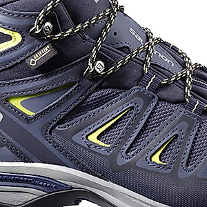 Salomon X Ultra 3 MID Gore-TEX Hiking Boots for Women, Crown Blue/Evening Blue/Sunny Lime, 8