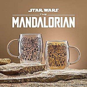 JoyJolt ‘Nature Friends’ Grogu Coffee Mug Set of 2 Double Wall Mug. 5.4oz Large Espresso Cups or Cappucino Cup. Mandalorian Star Wars Mugs, Insulated Coffee Mug, Clear Glass Cups Coffee Cup Set