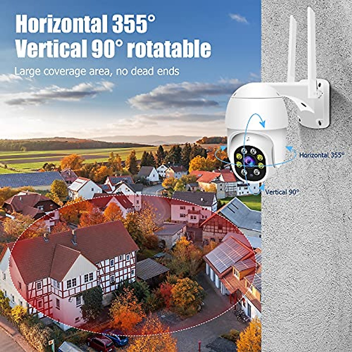 GT HITGX Security Cameras Outdoor, 3MP HD Wireless Security Camera Pan-Tilt 360° View, Home Security Camera with Motion Detection, Auto Tracking Color Night Vision, IP66 Waterproof, 2-Way Audio
