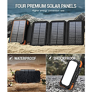 BLAVOR Solar Charger Power Bank, PD 18W QC3.0 Fast Charging 20000mAh Solar Powered Powerbank with 4 Foldable Panels, Type C Input/Output, Camping Light SOS Flashlight, Compass Carabiner(Orange)