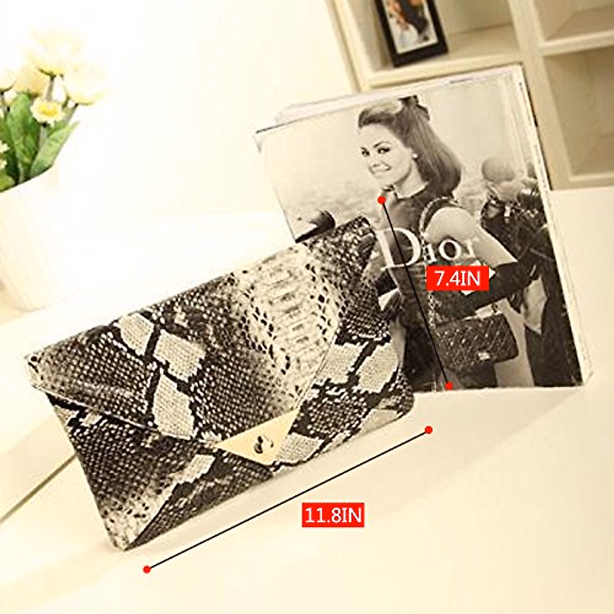 U Scinan Fashion Women Snakeskin Envelope Clutch Bag Ladies Retro Evening Party Prom Chain Handbag Purse Mother's Day Gift