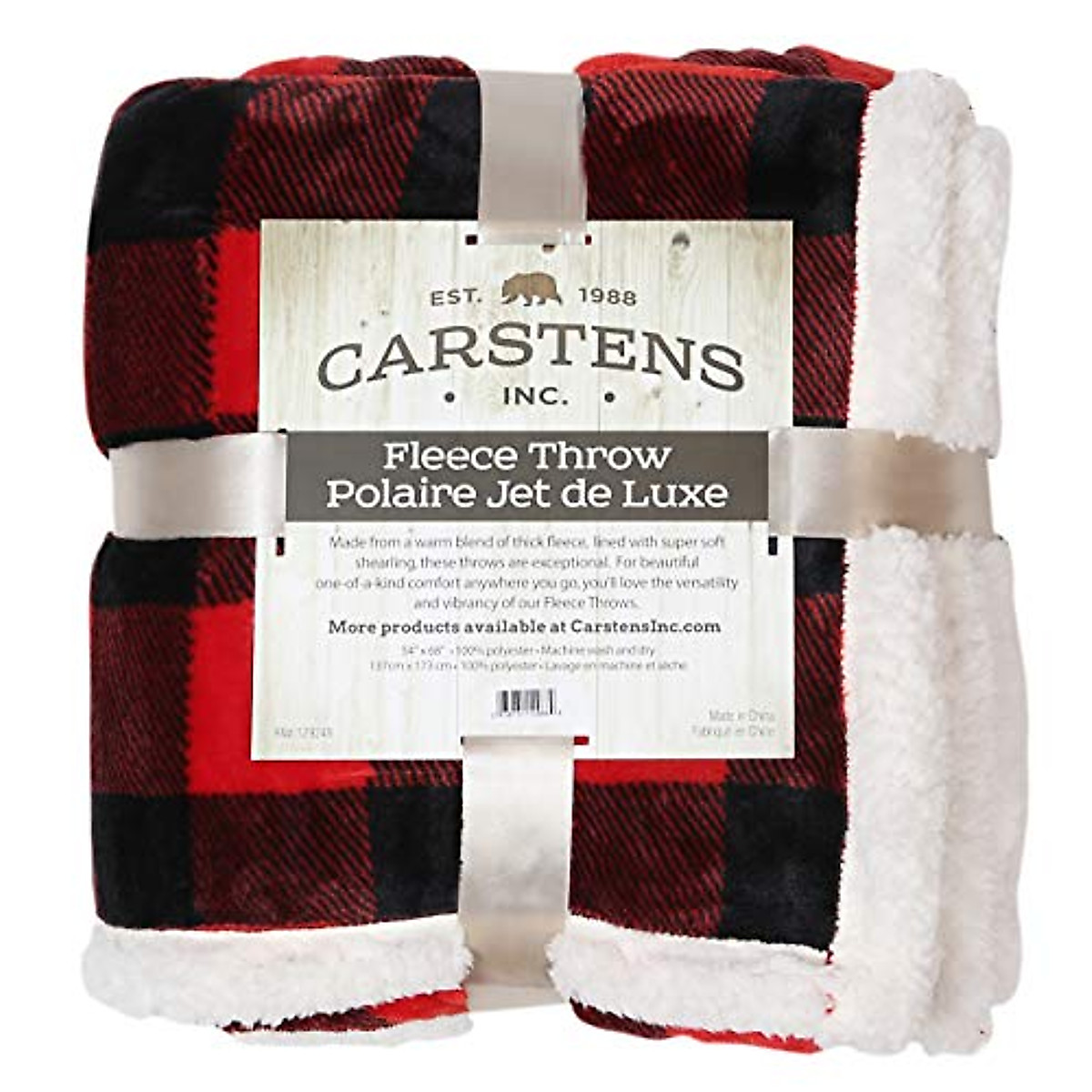 Carstens, Inc Lumberjack Red Plaid Plush Throw Blanket, 54" x 68"