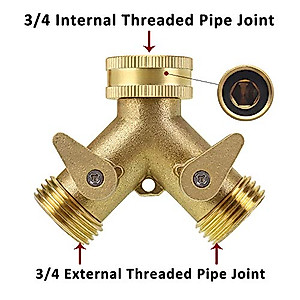 Brass Garden Hose Splitter 2 Way, Heavy Duty Brass Hose Y Splitter, 3/4" Garden Hose Connector, Hose Spigot Adapter with 2 Valves, 2 Extra Rubber Washers