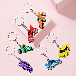 JZK 30 Pcs car keyring set for kids, silicone race car keychains for children birthday party favours, kids party bag fillers, kids party thankyou gift