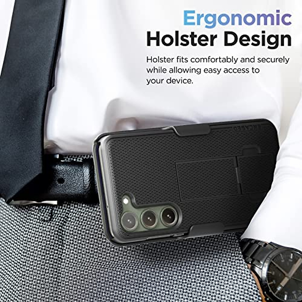 Encased DuraClip Designed for Samsung Galaxy S23 Belt Clip Case with Phone Holster and Kickstand (Matte Black)
