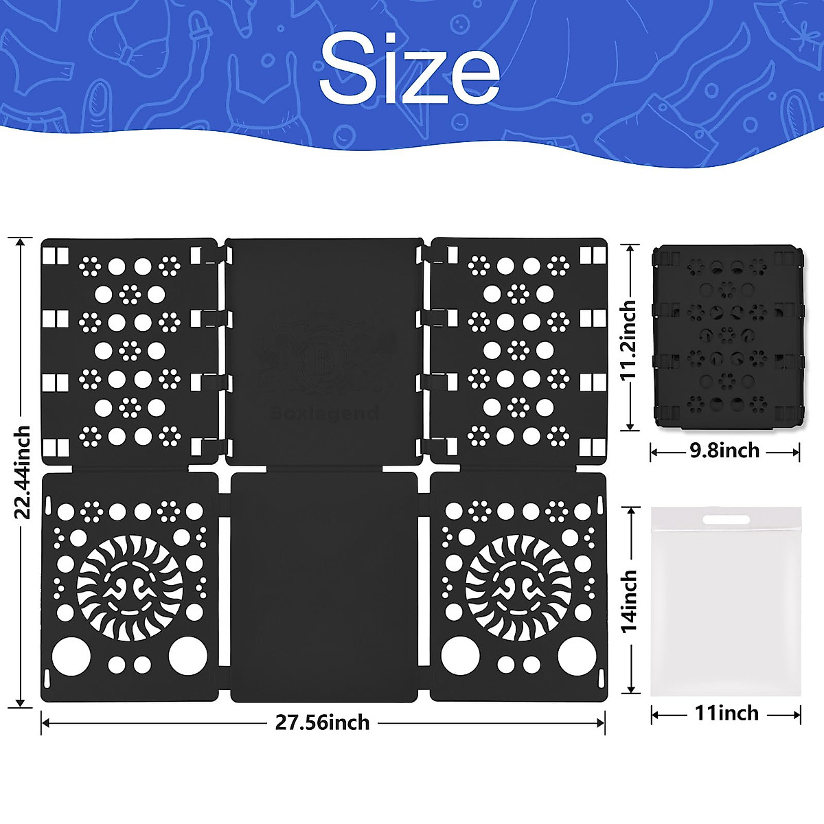 BoxLegend Shirt Folder Board V3 with Shirt Bags Zipper 11x14 inch Pack of 100 Shirt Packaging Frosted Shipping Bags with Handle