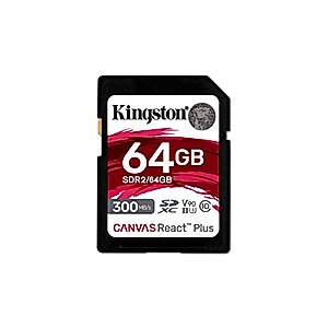 Kingston Canvas React Plus 64GB SD Card | SDXC UHS-II | 300R/260W U3 V90 | Full HD/4K/8K | SDR2/64GB