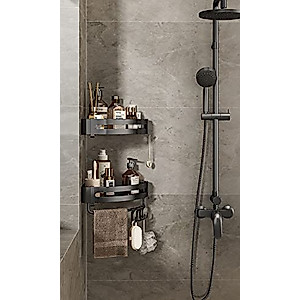 QWWSS Shower Caddy, Non-Marking self-Adhesive Shower with Removable 4 hooksframebathroom Must Haves，SUS304 Black Shower Organizer,Kitchen Spice rack-2-pack