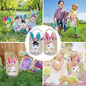 Easter Bunny Basket for Kids, 2 Pack Easter Baskets with Ears Stand Up, Personalized Bunny Burlap Bag Easter Basket Stuffers for Girls Boys Kids Easter Party Egg Hunts Gifts Mothers Day Gifts