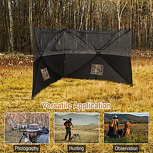 HAPPYGRILL Hunting Blind 2-Panel Pop Up Ground Hunting Blind with 3 Shoot Through Ports, Camo Concealment, Brush-in Loops, High Wind Stability, Easy-Setup Hunting Fence for Deer Turkey