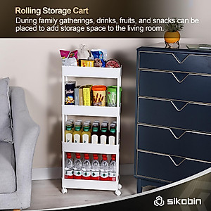 Sikobin Narrow Bathroom Storage Cart for Small Space Organization,Slim Rolling Storage Cart with Wheels,White Shelves as Laundry Room Organizer, Washroom Organizer,Kitchen Organizer