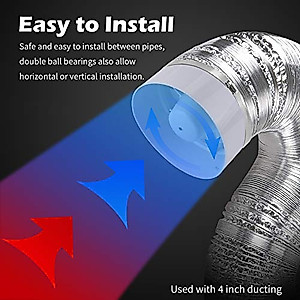 Inline Duct Fan 4 Inch Vent Booster, HVAC Exhaust Intake Fans 76 CFM, Ventilation Blower for Grow Tent Attic Kitchen Garage Greenhouse Basement (Φ 4 inch/110v)