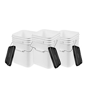 House Naturals 4 Gallon White Square Food Grade Bucket Pail with Lid ( Pack of 3) BPA Free- Made in USA