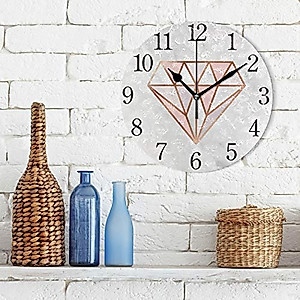 senya Wall Clock Silent 9.5 Inch Battery Operated Non Ticking Round Decorative Acrylic Quiet Clocks for Bedroom Office School Home (Rose Gold Diamond)…