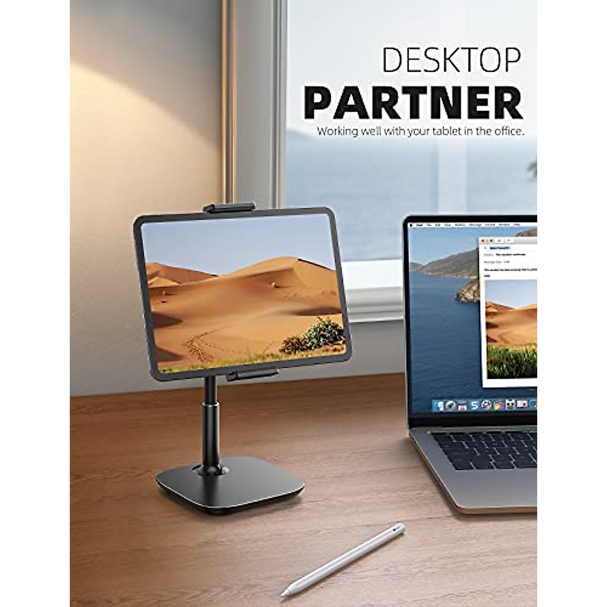 Lamicall Tablet Stand Holder, Gooseneck Tablet Mount - 2.5lb Heavy Duty Base Adjustable Desktop Stand with 360 Degree Rotating for 4.7-13" Tablet, iPad Pro 12.9 Air Mini, Fire, Kindle, Tabs, Black