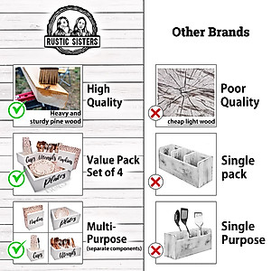 Rustic Sisters Kitchen Countertop Paper Plate Utensil Holder Caddy - Organizer for Plates, Cups, Cutlery and Napkins - Perfect for Parties, BBQs and Outdoor Gatherings - White Pine Wood