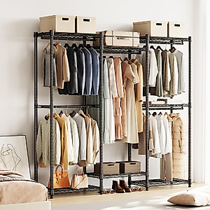 Tophorse T3 Portable Closet Clothes Rack, Heavy Duty Clothing Rack with 5 Hang Rods & 7 Shelves, Adjustable Closet Organizers and Storage Wardrobe, 75.2" W x 15.7”D x 76.4”H, Max Load 850LBS