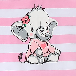 PENNSOY Baby Girl Clothes Newborn Infant Elephant Print Summer Outfits Ruffle Short Sleeve Romper Jumpsuit with Headband 3PCS Pink 3-6M